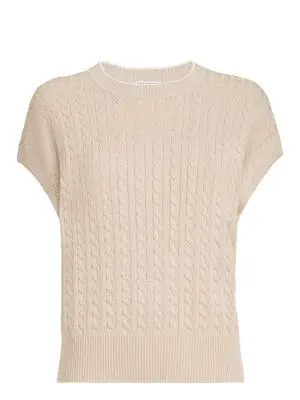 Brunello Cucinelli Cable-knit Sparkling Short-sleeve Sweater - Yellow