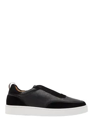AURELIEN Leisure Panelled Grained Leather Sneakers - Black