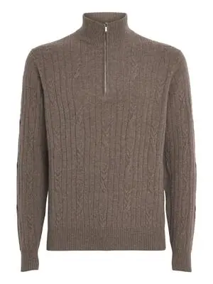 FIORONI CASHMERE Cable Knit Quarter-zip Sweatshirt - Brown