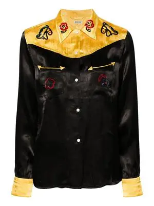 BODE Sequin Rodeo Satin Shirt - Black
