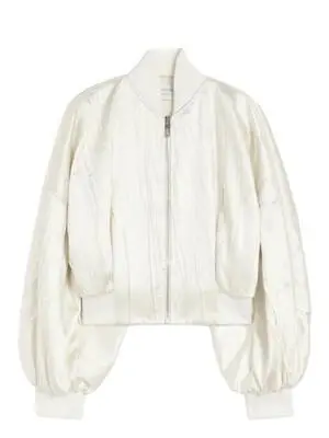 Sportmax Zorro Pleated Satin Bomber Jacket - Ivory