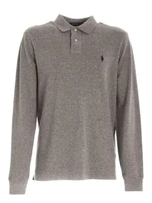Polo Ralph Lauren Logo Embroidered Long-sleeved Polo Shirt - Gray