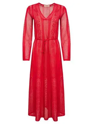 TWINSET Sheer Floral Knitted Dress - Red