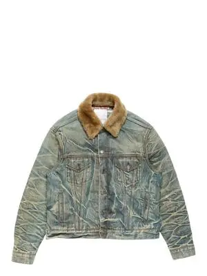 Acne Studios Denim Jacket With Fur Collar - Medium Blue