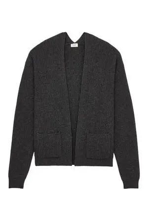 SAINT LAURENT V-back Cardigan In Rib-knit Wool