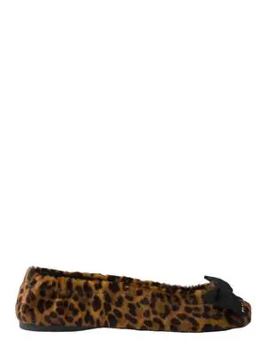 Prada Printed Leather Ballerinas With Bow - Honey