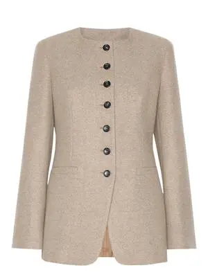 Max Mara Long-sleeved Crew Neck Jacket - Sand-colored