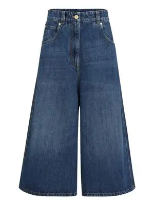 Brunello Cucinelli Cropped Denim Trousers With Monili Blue