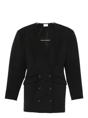 Andamane Double-breasted Collarless Jacket - Black