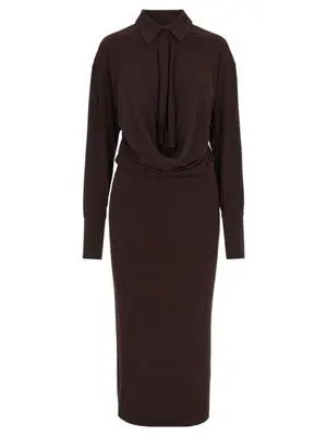 Andamane Lilia Draped Midi Dress - Darkbrown
