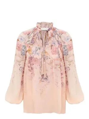 Zimmermann Valiant Billow Blouse - Peach Floral