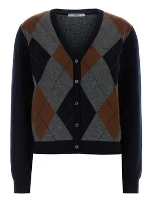Prada Argyle Embroidered V-neck Cardigan - Black