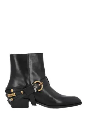 Pinko Buckle-detail Leather Ankle Boots - Black