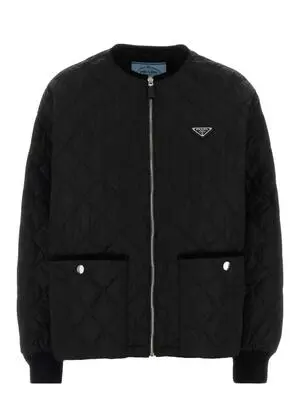 Prada Quilted Zip Jacket With Triangle Logo - Black