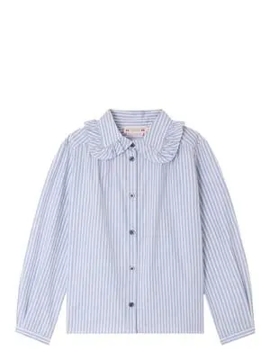 Bonpoint Mayles Striped Blouse With Ruffled Collar - Blue-gray Stripe