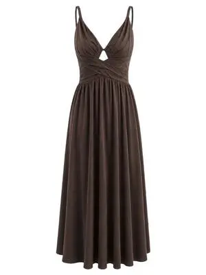 Zimmermann Sleeveless V-neck Draped Maxi Dress - Bitter Chocolate