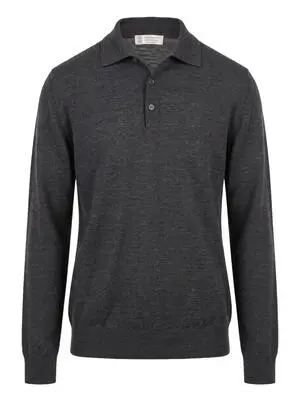 Brunello Cucinelli Collared Long-sleeved Knit Sweater - Black