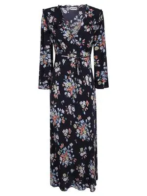 Rixo Floral Print Long Sleeve V-neck Maxi Dress - Black
