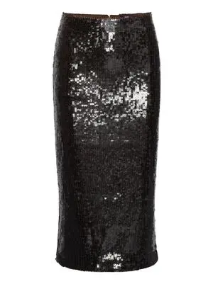 ROTATE BY BIRGER CHRISTENSEN Sequined Pencil Skirt With Back Slit - Black