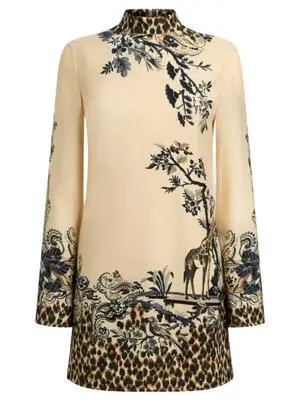 Etro Envers Satin Mini Dress With Safari And Leopard Print - Light Brown