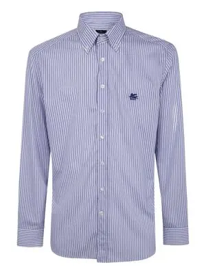 Etro Striped Embroidered-logo Shirt - White/grey
