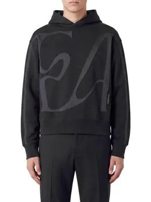 Emporio Armani Monogram Print Cotton Hoodie With A Relaxed Fit - Black