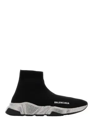 Balenciaga Speed High-top Knit Sock Trainers With Rhinestones - Black