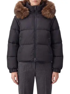 Pinko Godetia Quilted Puffer Jacket With Removable Sleeves And Hood - Brown