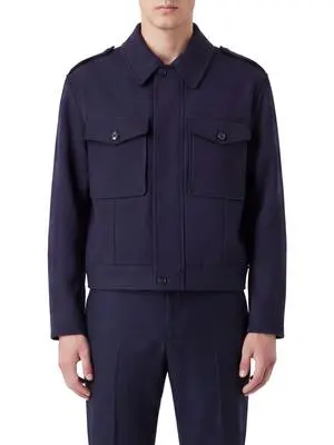 EMPORIO ARMANI Single-breasted Short Virgin Wool Coat With Epaulettes