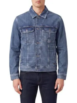 Emporio Armani Short Cotton Denim Jacket With Flap Patch Pockets - Blue