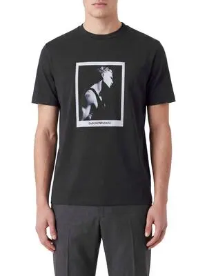 EMPORIO ARMANI Graphic Print Cotton Crewneck T-shirt With A Slim Fit