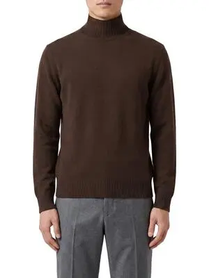 PAOLO PECORA Slim Fit Virgin Wool Turtleneck Jumper With Long Sleeves Brown