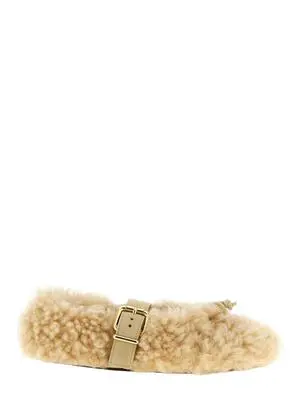 Marni Shearling Mary Jane Ballerina Flats - Beige