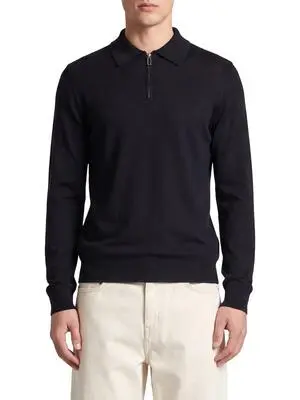 PAOLO PECORA Long-sleeved Wool Knit Polo Shirt With Zip Closure - Black