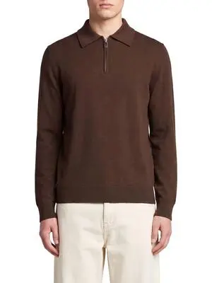 PAOLO PECORA Long-sleeved Wool Knit Polo Shirt With Zip Closure - Brown