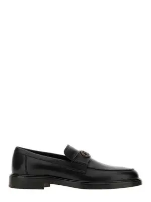 Burberry Pembroke Calfskin Penny Loafers With Metal Ekd Logo - Black