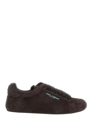 Dolce & Gabbana Portofino Soft Sneakers In Suede Calfskin Dark
