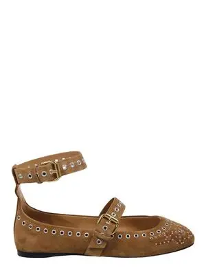 Isabel Marant Étoile Suede Mary Jane Flats With Studs And Eyelets - Beige