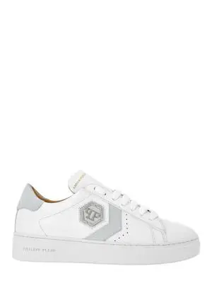 PHILIPP PLEIN Leather Low-top Trainers With Monogram Pattern And Hexagon Logo