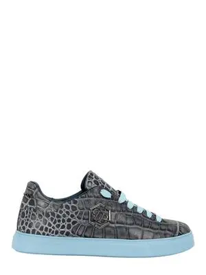Philipp Plein Crocodile-print Leather Low-top Sneakers With Hexagon Logo Turquoise