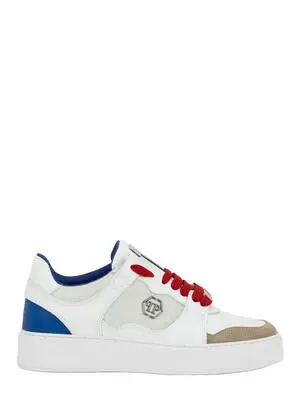 Philipp Plein Bicolour Leather And Suede Low-top Trainers With Hexagon Logo White