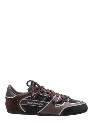 Dolce & Gabbana Two-tone Low-top Trainers In Leather And Suede With Contrasting Logo - Black