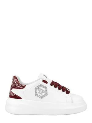 Philipp Plein Leather Chunky Sneakers With Hexagon Logo And Rhinestones - White 2