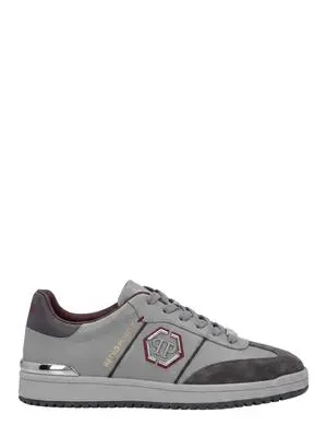 Philipp Plein Retro Hustle Leather Sneakers With Hexagon Logo - Grey