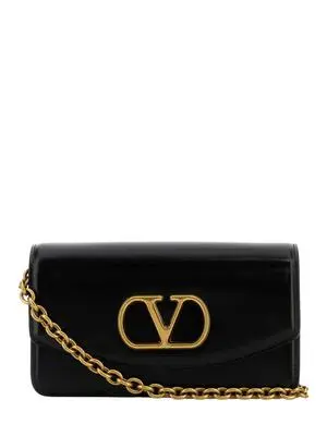 Valentino Garavani Vain Leather Shoulder Bag With Vlogo Signature - Black