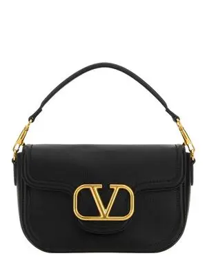Valentino Garavani Alltime Small Hammered Leather Handbag With Vlogo - Black