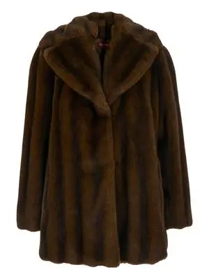 Max Mara Long Sleeve Fur Coat - Black