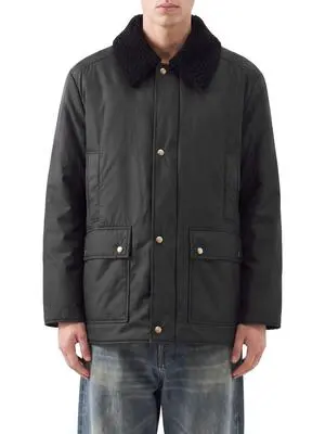 MAISON MARGIELA Padded Nylon Jacket With Fur Collar - Black