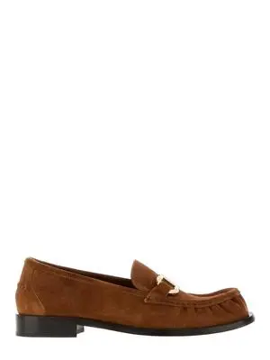 FERRAGAMO Gancini Suede Calfskin Penny Loafers - Brown
