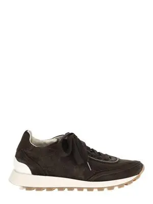 Brunello Cucinelli Brunello Cucinelli Suede Calfskin Low-Top Trainers With Monili Embellishment Black